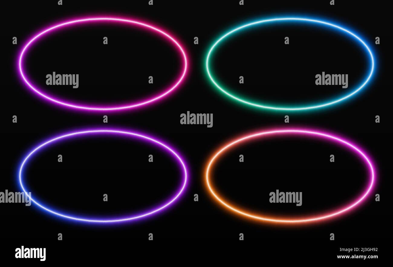 Gradient oval frames set. Glowing rounded borders isolated on a dark ...