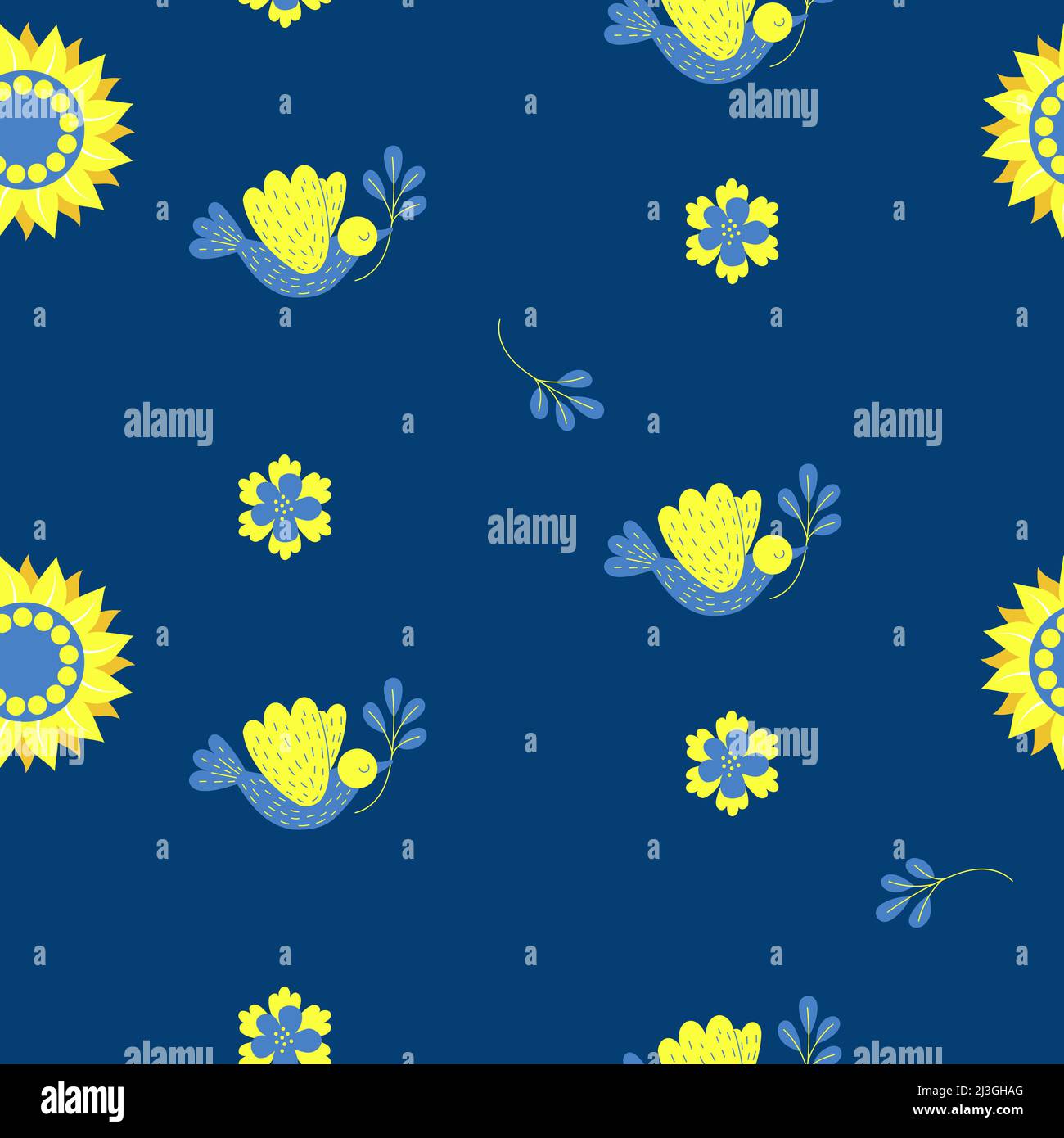 Ukrainian yellow blue Decorative seamless pattern. dove with branch and ...