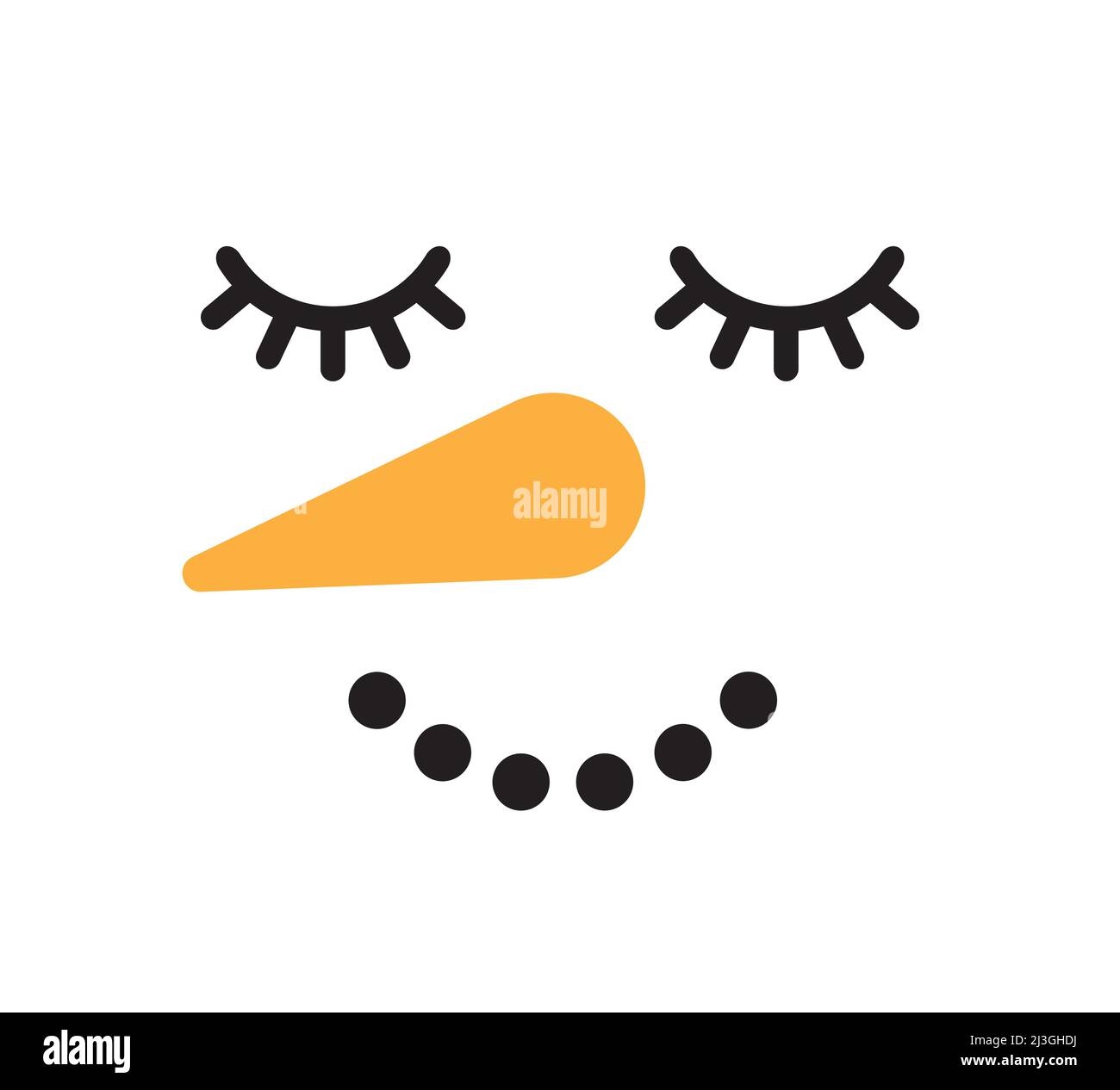 Vector flat cartoon snowman face with closed eyes isolated on white ...
