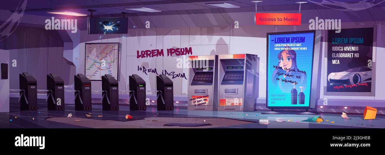 Empty entrance to metro station with turnstile, ticket machine and ...