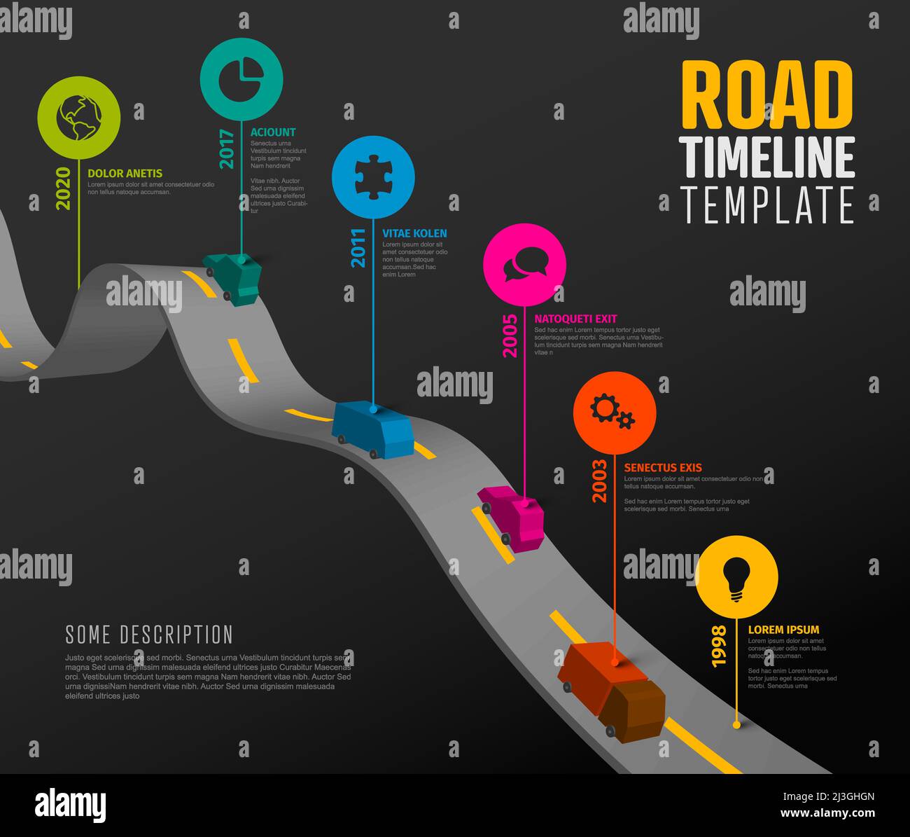 Vector dark Infographic Company Milestones Timeline Template as a road ...