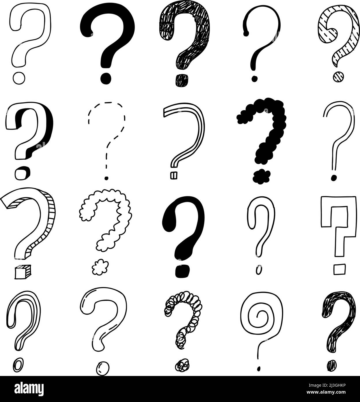 Questions marks. Hand drawn doodle ask sign set. Vector Who Why FAQ ...