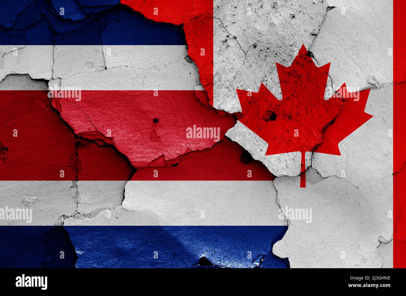flags of Costa Rica and Canada painted on cracked wall Stock Photo - Alamy