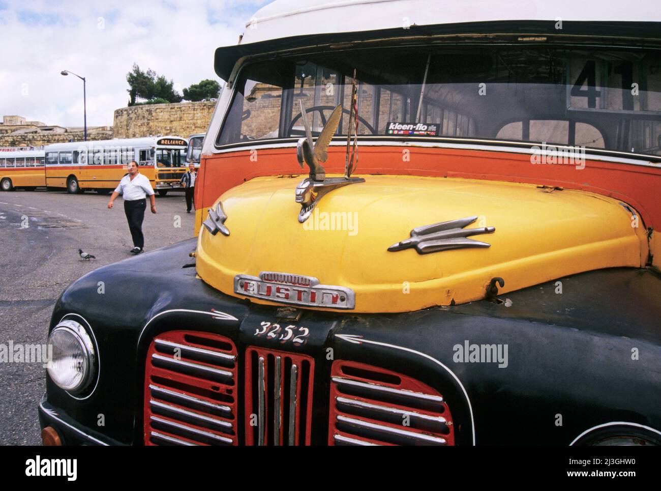 vintage Austin bus at Valletta central bus stop station, Malta Stock ...