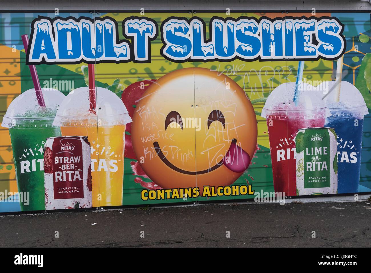 Adult Slushies drink advertisement on the wall, Philadelphia, USA Stock ...