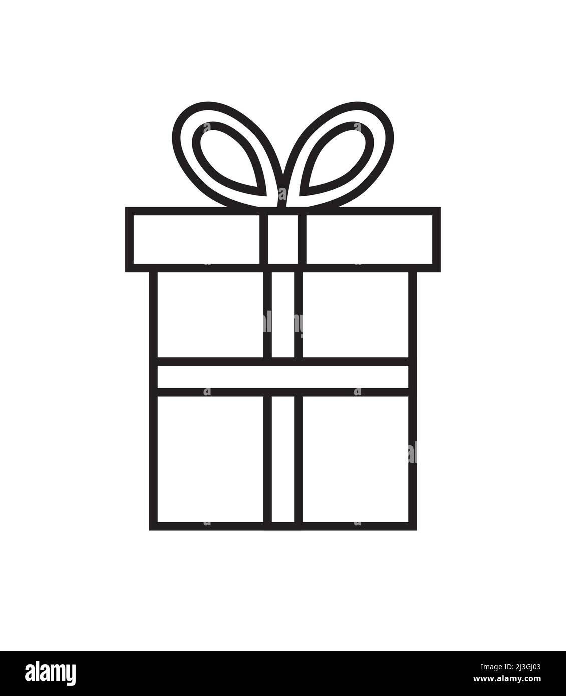 Vector flat black outline present box icon isolated on white background ...