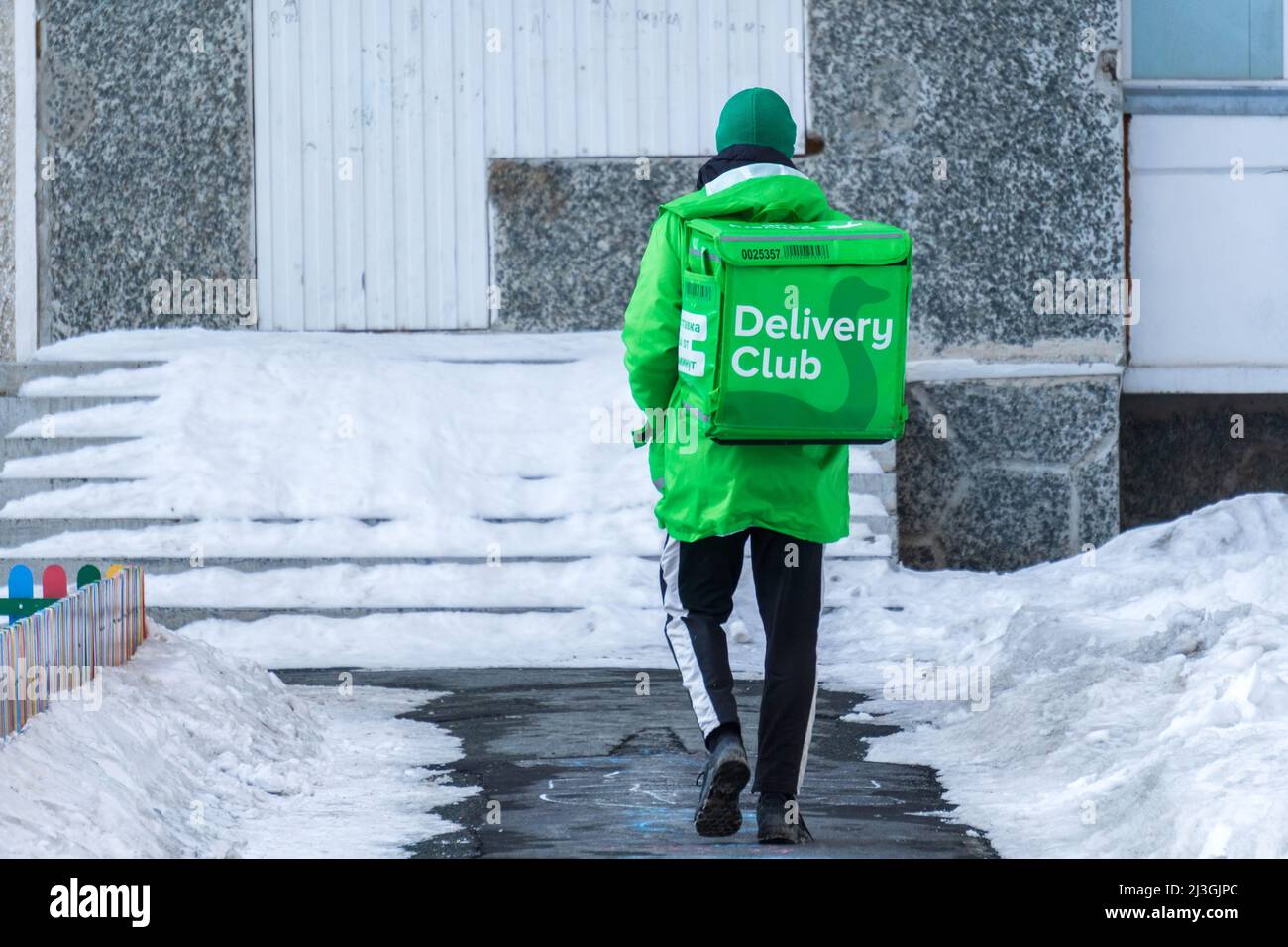 Tyumen, Russia-February 22, 2022: Courier delivery club in uniform and ...