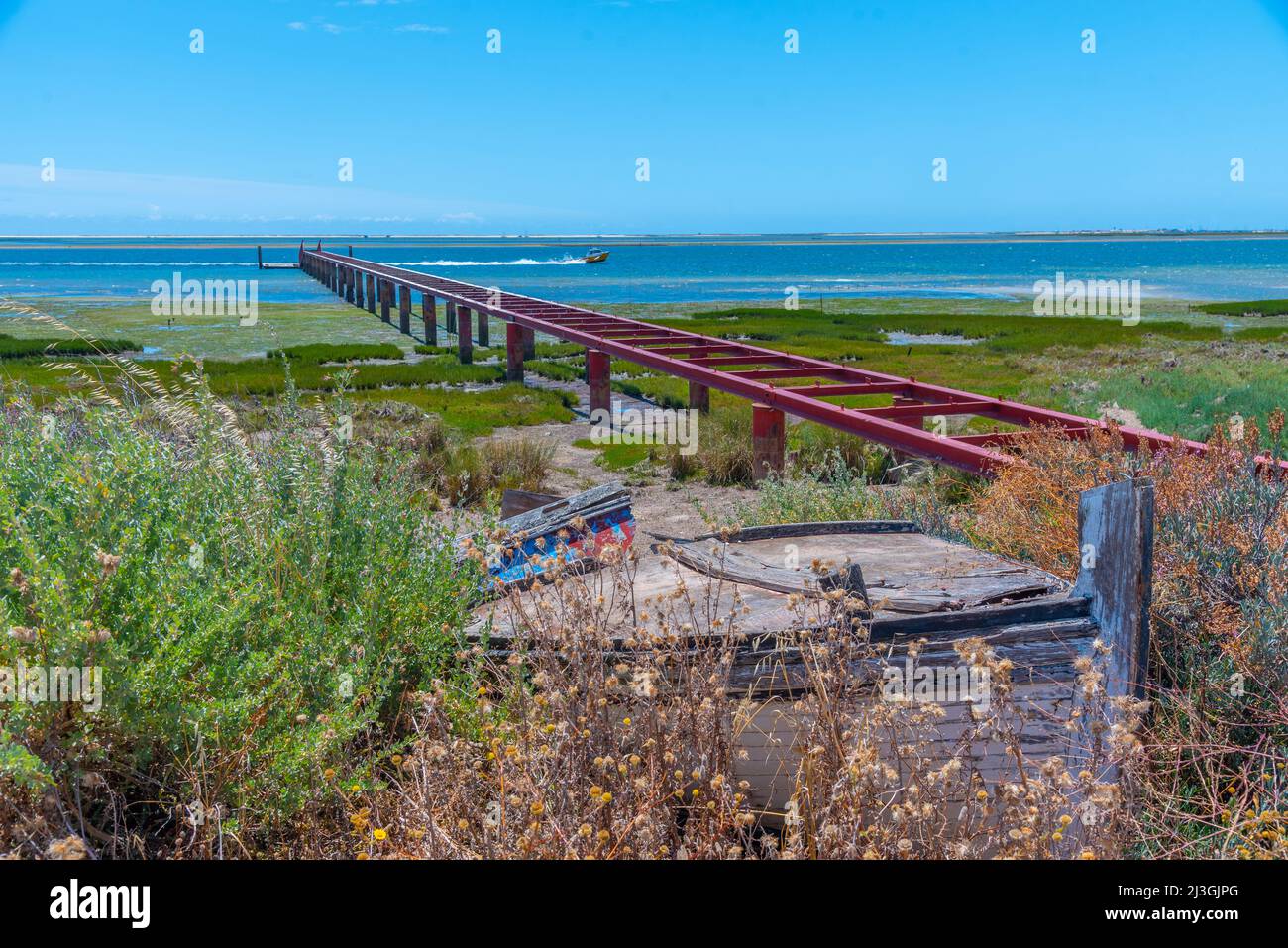 Broken pier at Ria Formosa national park at Portugal Stock Photo - Alamy