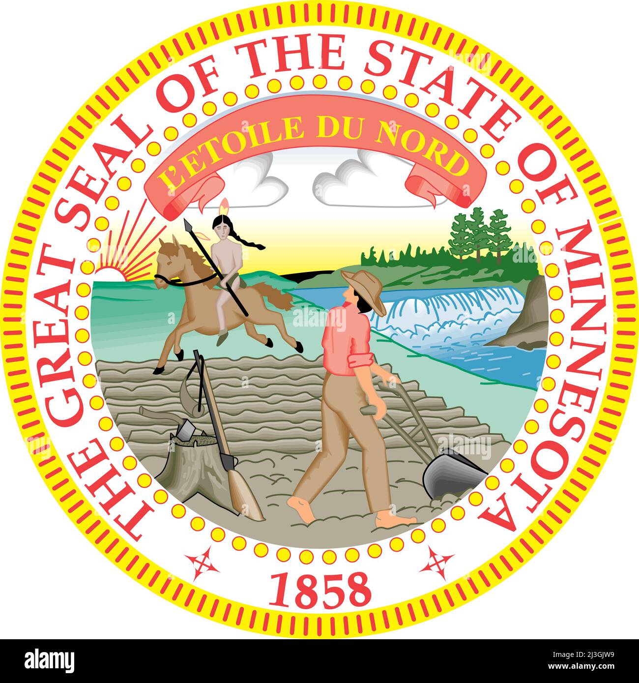 Top view of Great Seal of US Federal State of Minnesota. United States ...