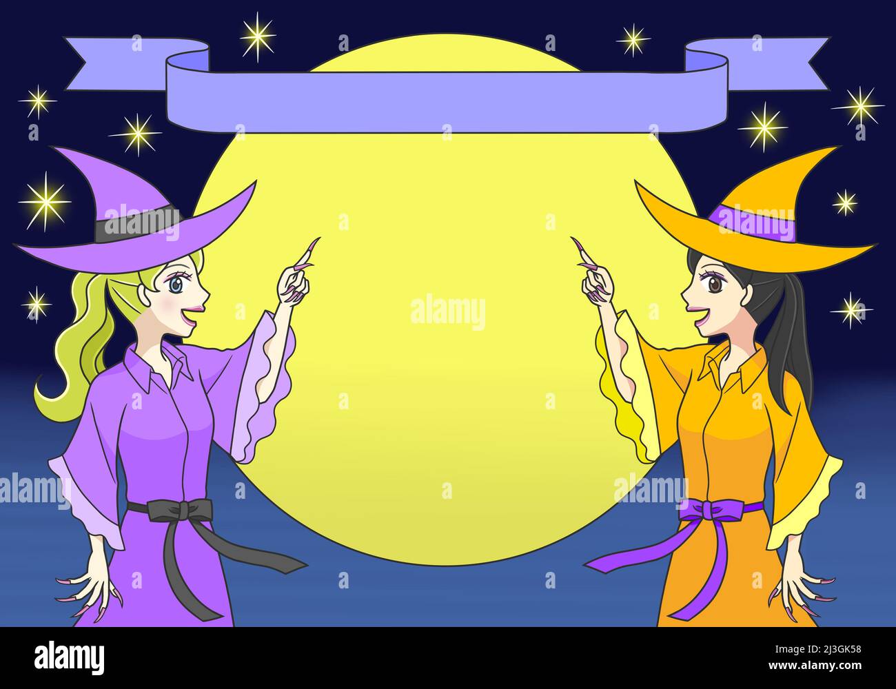 Two young women in witch costumes on a night background Stock Photo - Alamy