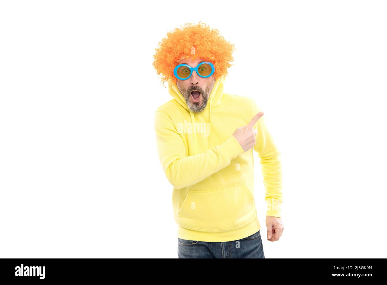 Wow look at that. Funky man keep mouth open pointing index finger ...