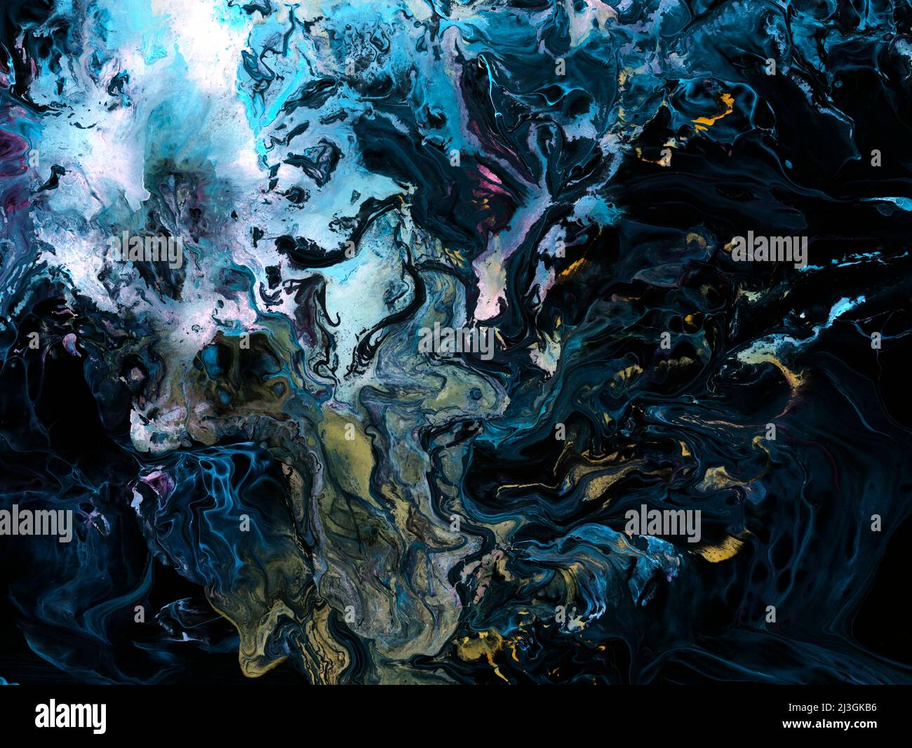 Abstract art painting in neon blue colors, creative hand painted ...