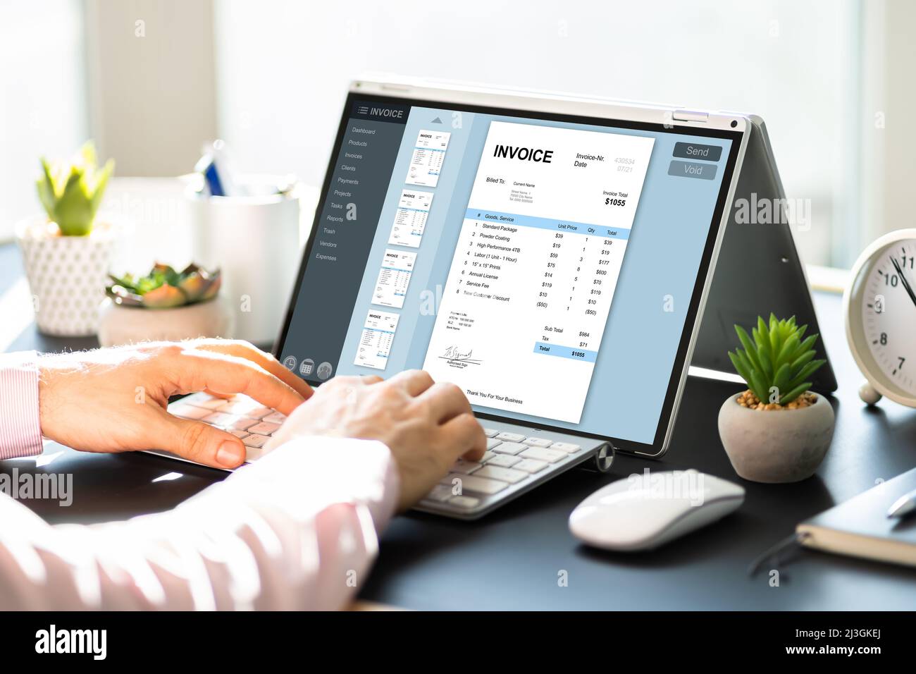 Business Invoice Tax Management. Accountant Using Monitor Stock Photo ...