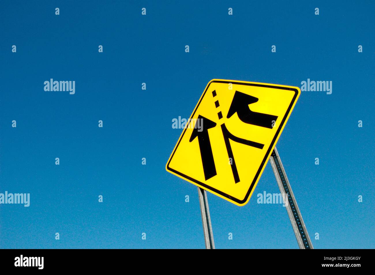 Sign of roadway showing new lane on the right of ongoing traffic Stock ...