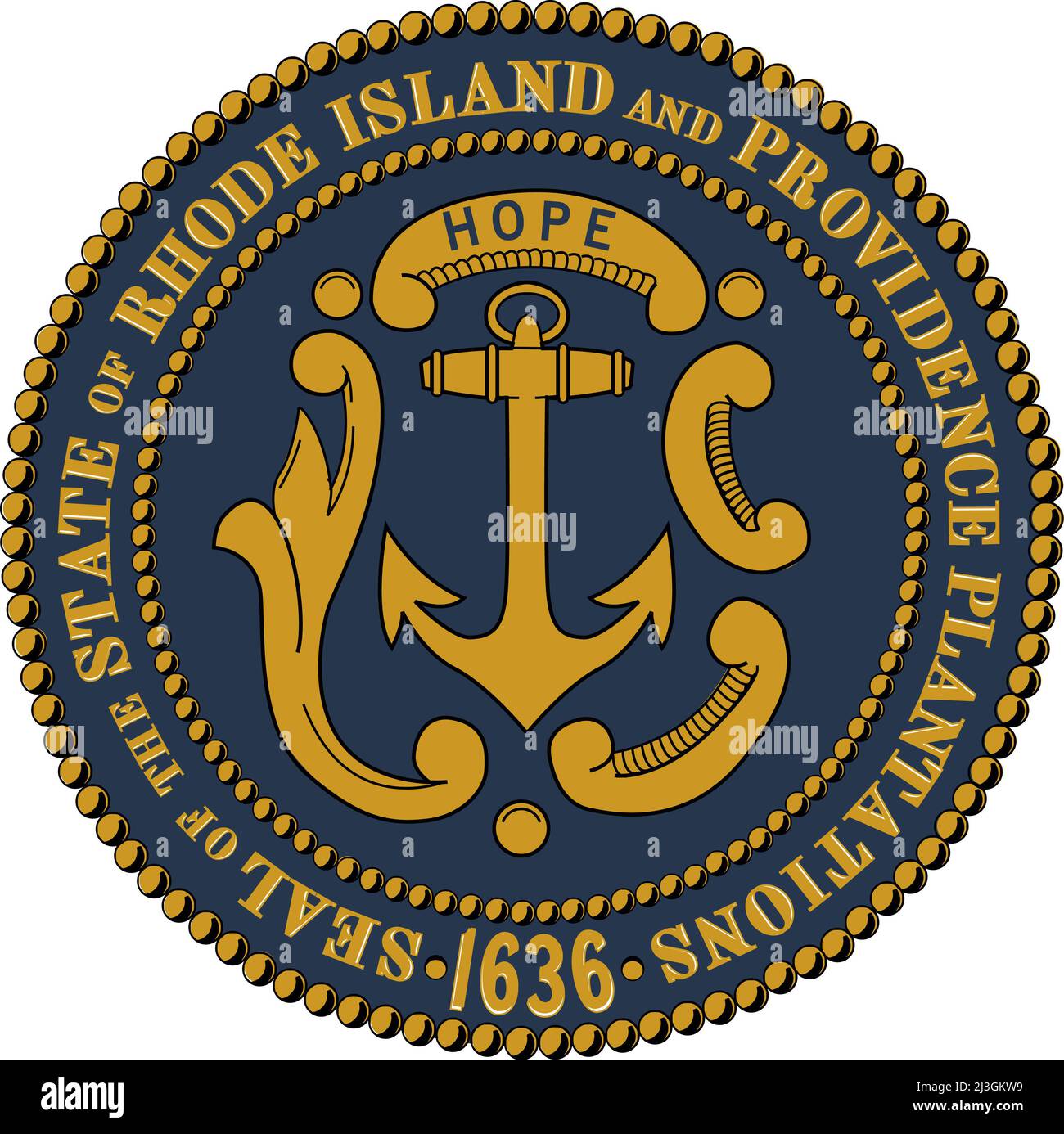 Top view of Great Seal of US Federal State of Rhode Island. United ...