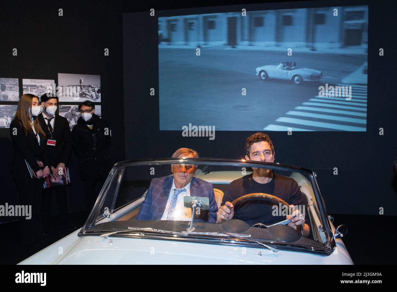 Italian actor Alessandro Gassmann in the Lancia Aurelia B24S, car used ...