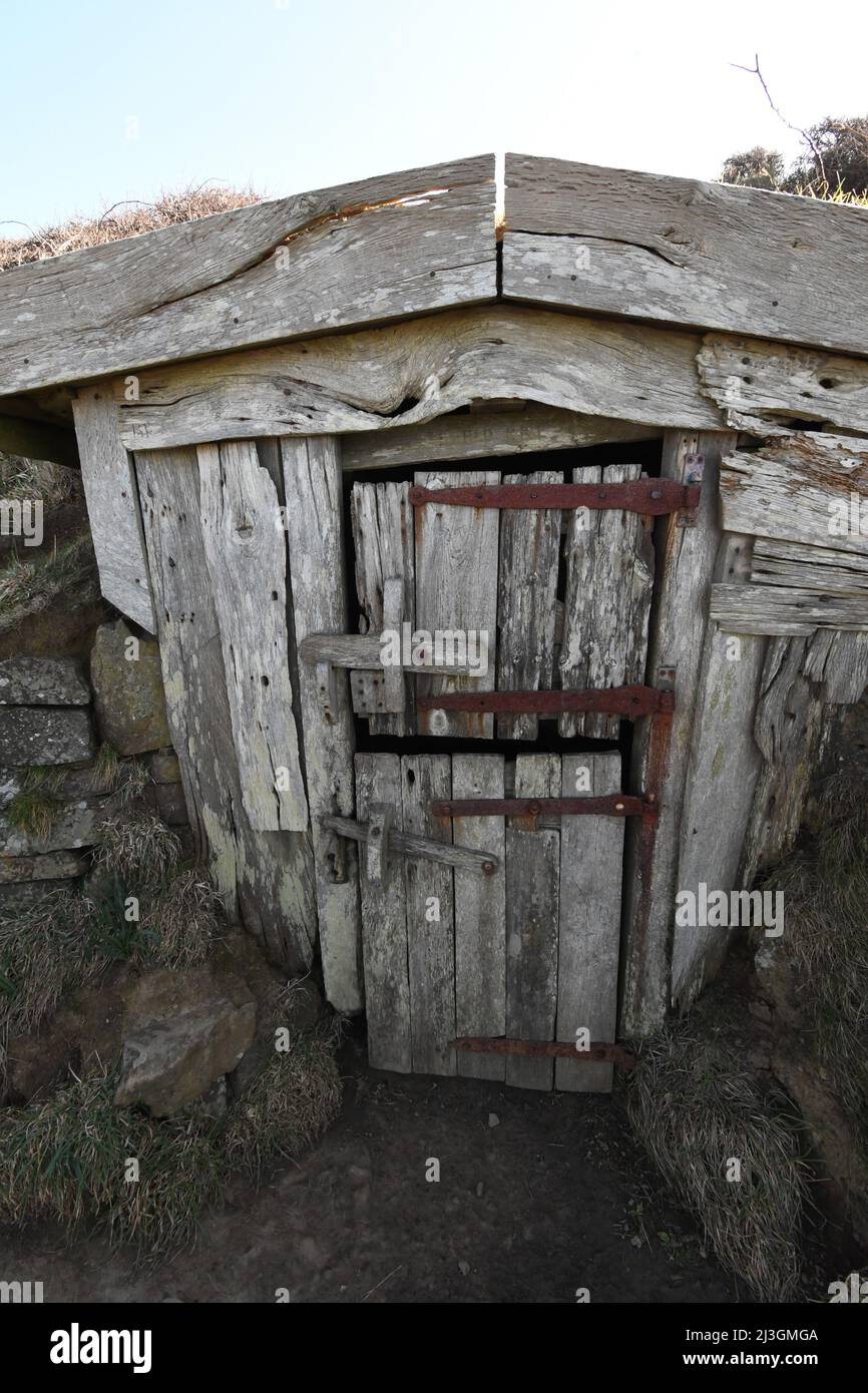 Hawker's Hut a wooden shelter built into the clifftop overlooking the ...