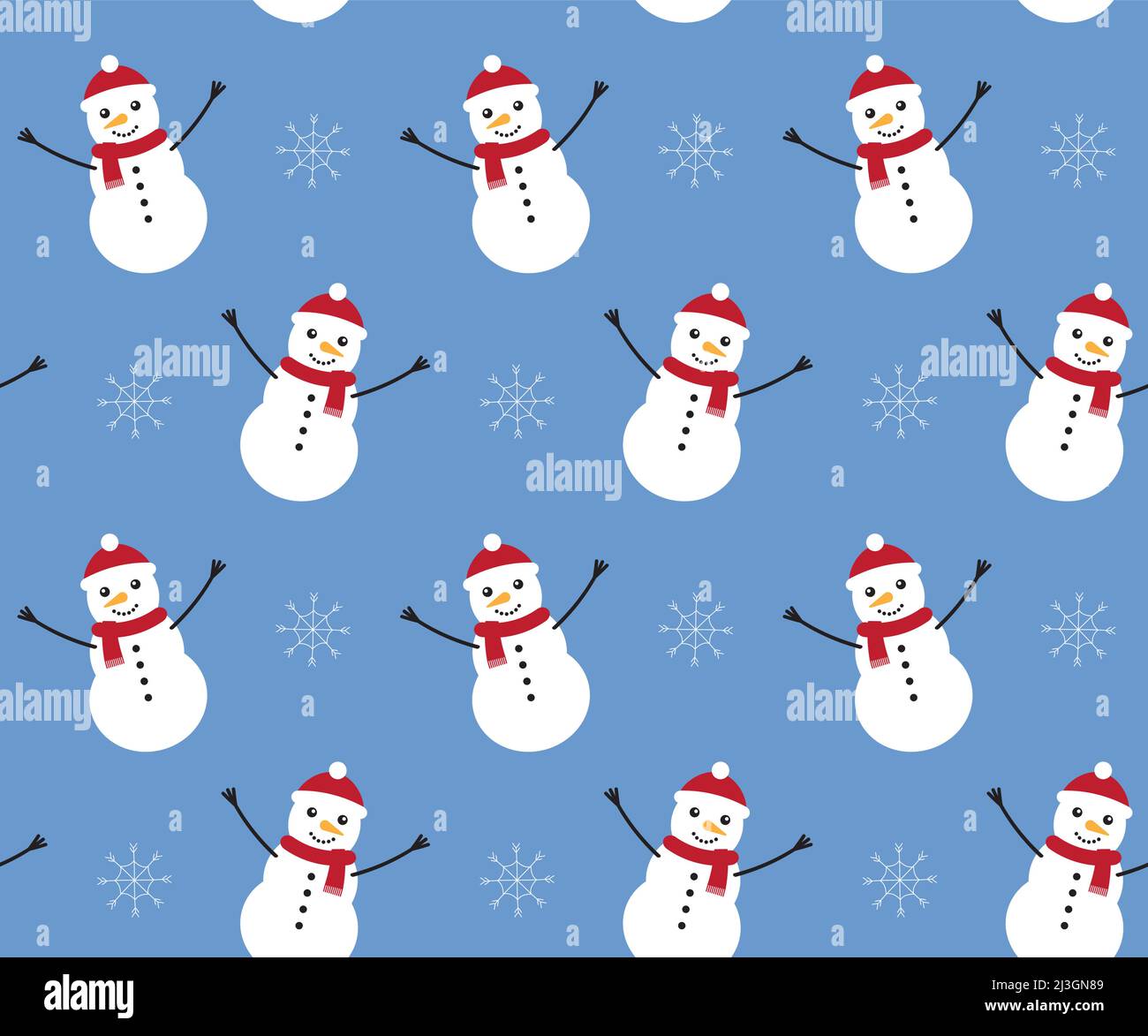 Vector seamless pattern of flat cartoon snowman isolated on blue ...