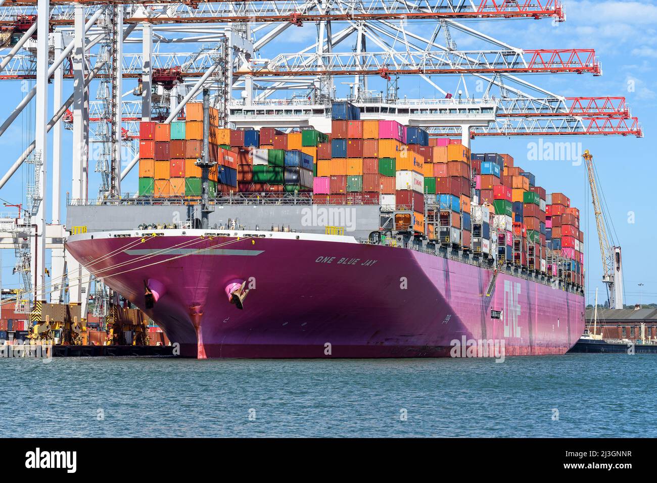 The container carrier ONE Blue Jay, operated by Ocean Network Express ...