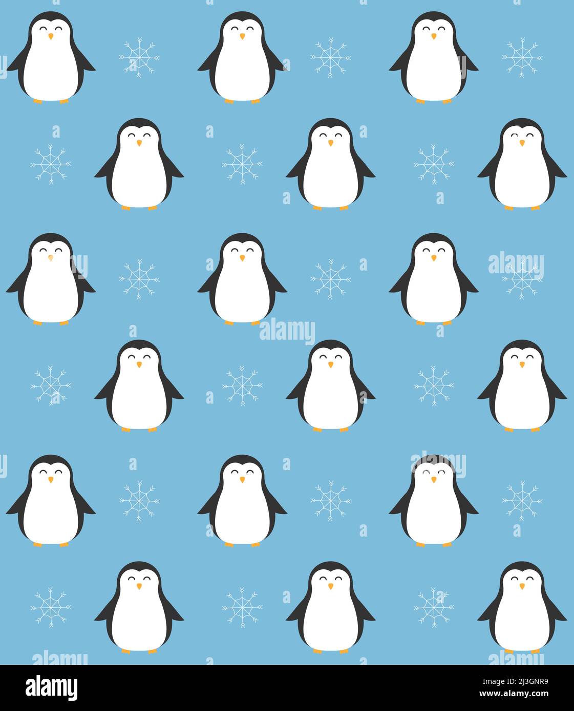 Vector seamless pattern of flat cartoon penguin and snowflakes isolated ...