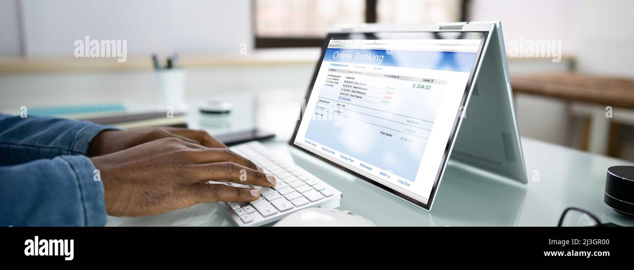 Online Banking Payment And Money Balance On Laptop Stock Photo - Alamy