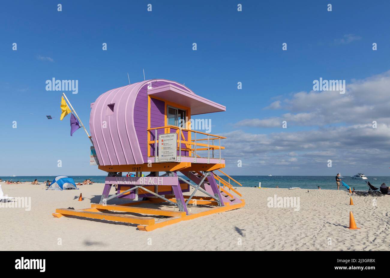 United States, Florida, Miami, Miami Beach, Lifeguard stations on South ...