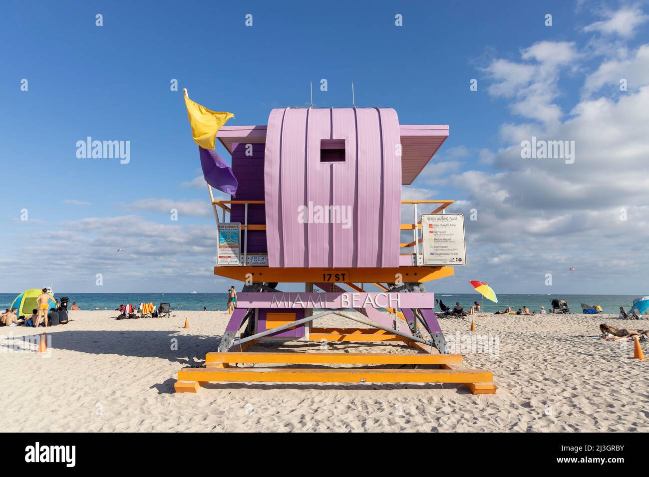 United States, Florida, Miami, Miami Beach, Lifeguard stations on South ...