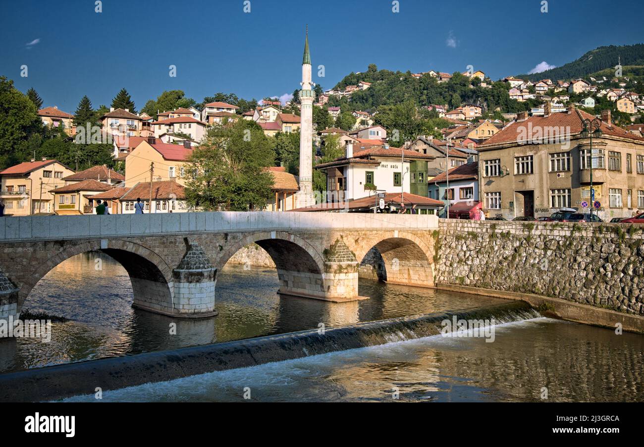 SARAJEVO, BOSNIA AND HERZEGOVINA - JULY 14, 2018: Sarajevo Old Town and ...