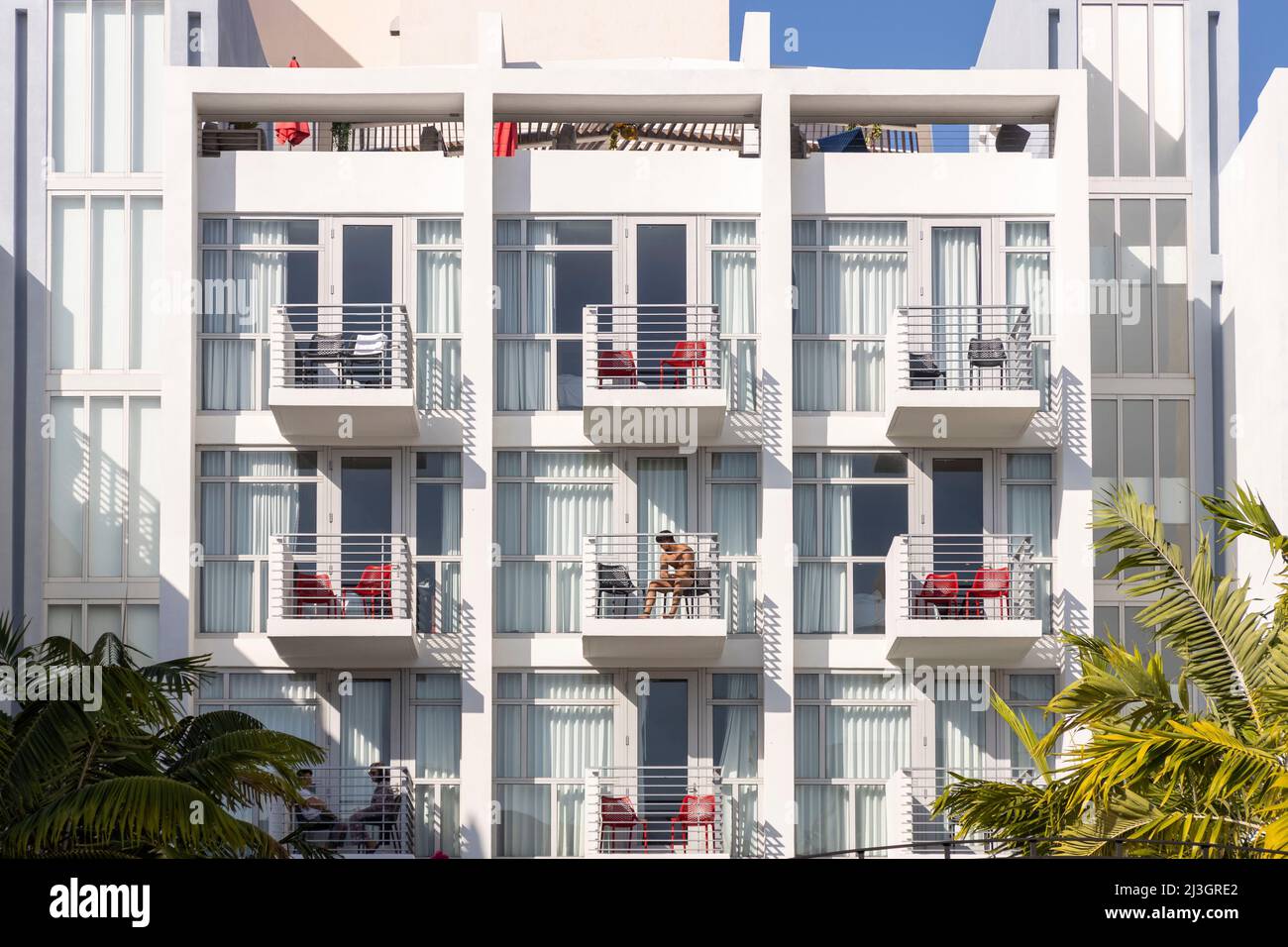 United States, Florida, Miami, Miami Beach, balcony of a designer ...