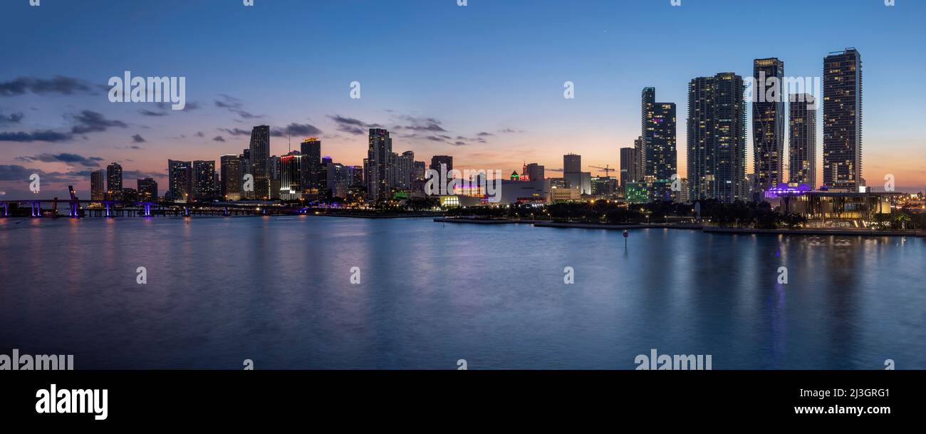 United States, Florida, Miami, view of the city of Miami at dusk ...