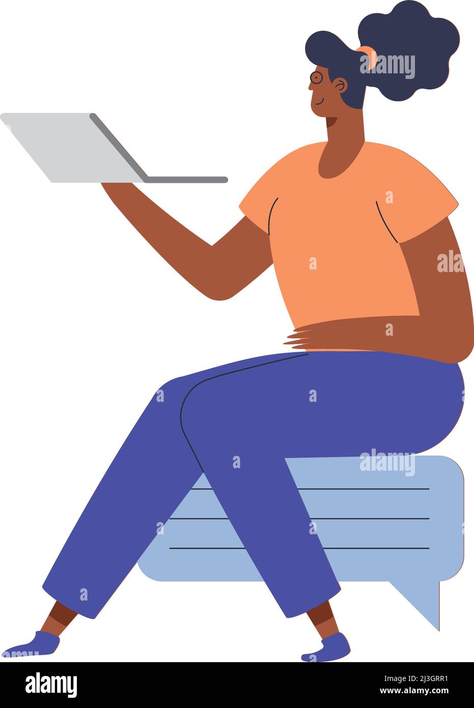 afro woman using laptop character Stock Vector Image & Art - Alamy