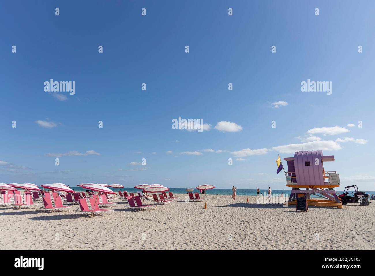 United States, Florida, Miami, Miami Beach, Lifeguard stations on South ...