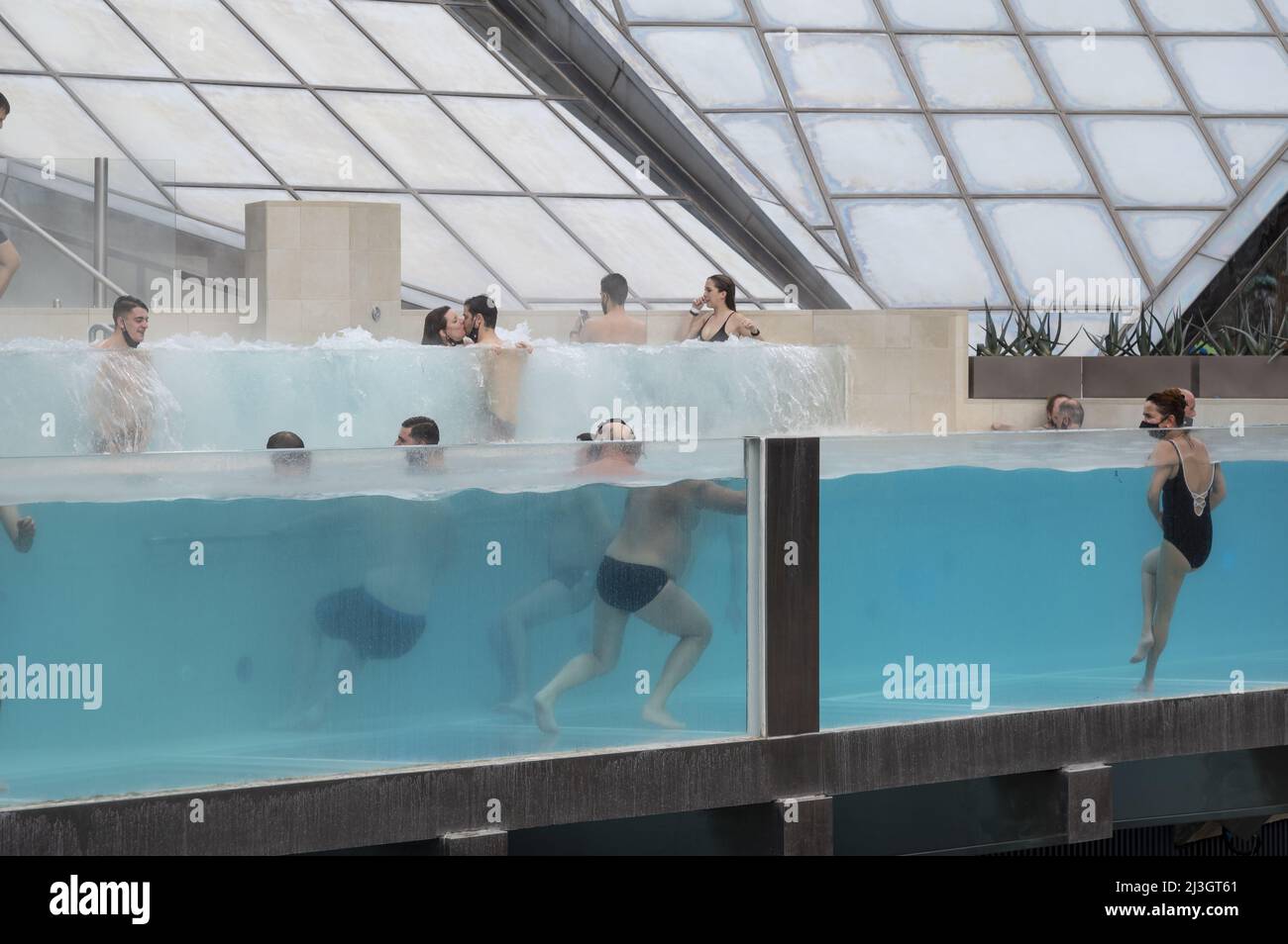 Andorra, Andorra La Vella, Caldea thalassotherapy center, a transparent ...