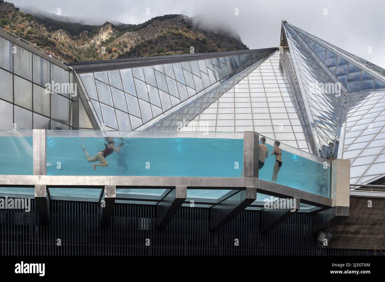 Andorra, Andorra La Vella, Caldea thalassotherapy center, a transparent ...