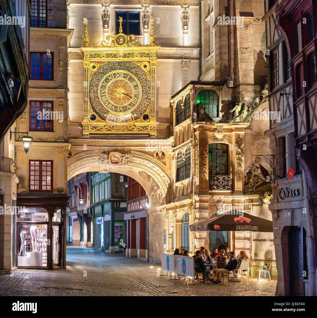 France, Seine Maritime, Rouen, Gros Horloge street, historic 14th ...