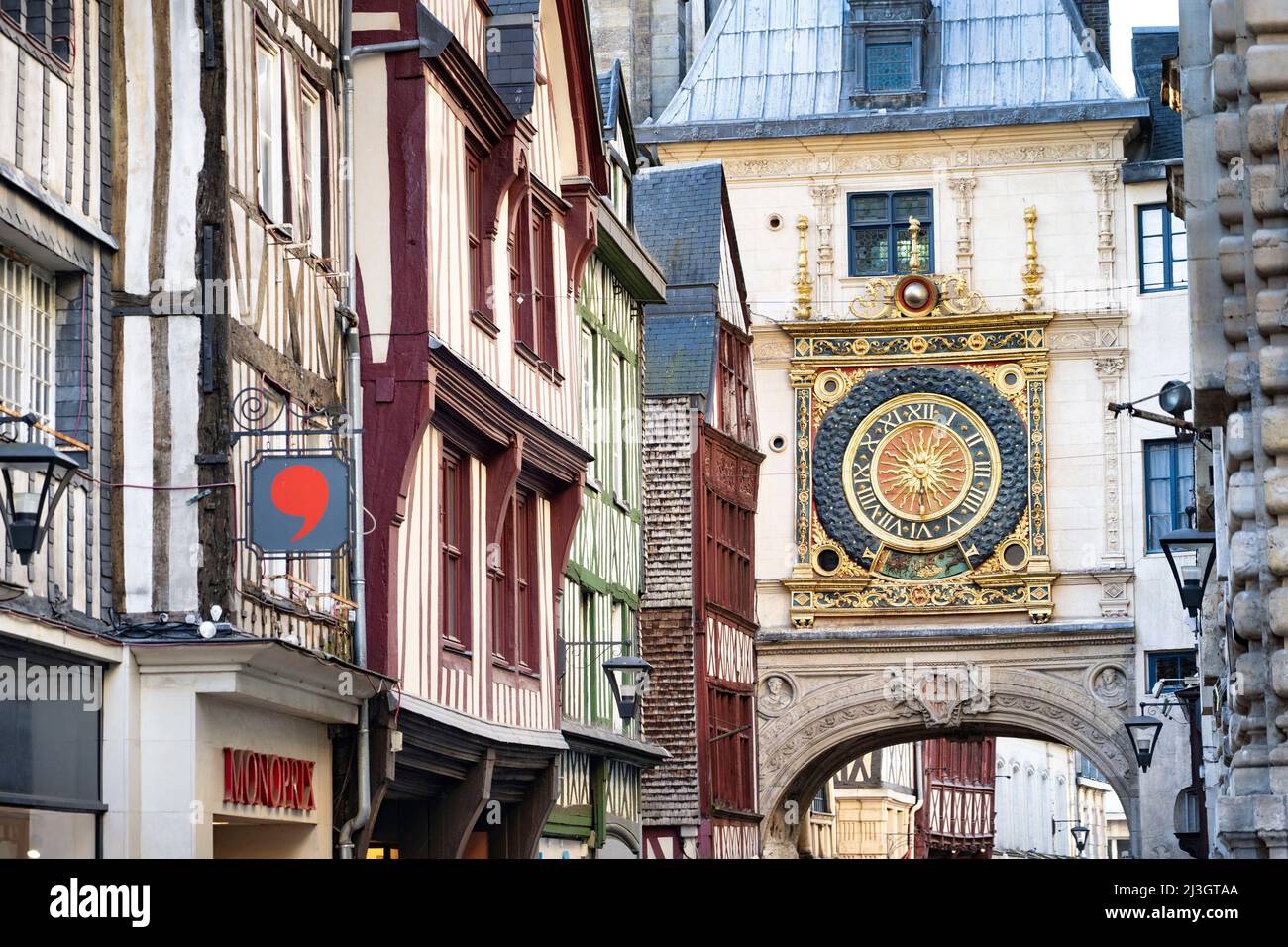 France, Seine Maritime, Rouen, Gros Horloge street, historic 14th ...