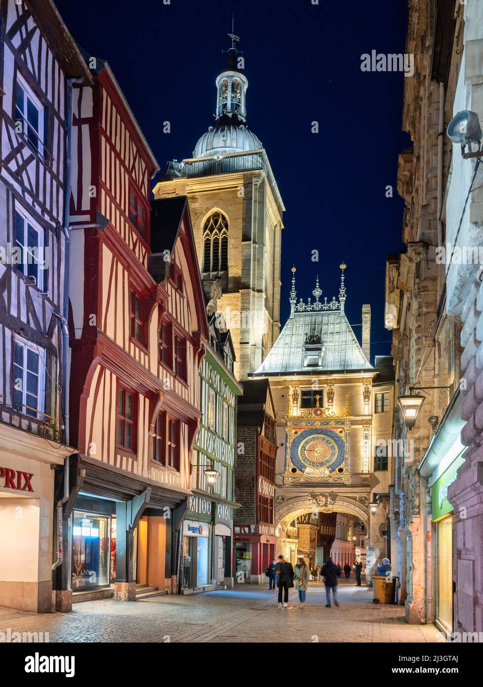 France, Seine Maritime, Rouen, Gros Horloge street, historic 14th ...