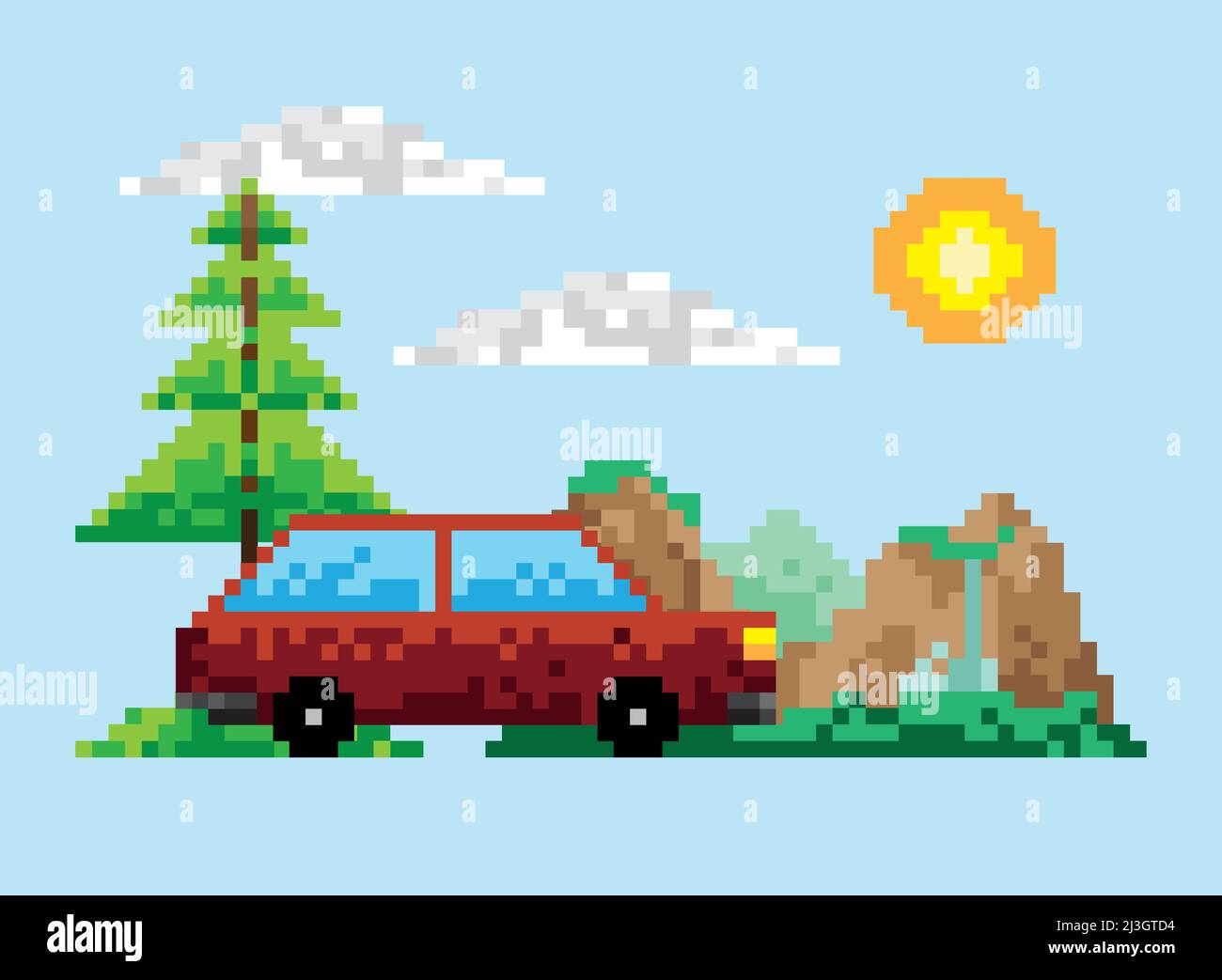 pixelated car in landscape scene Stock Vector Image & Art - Alamy