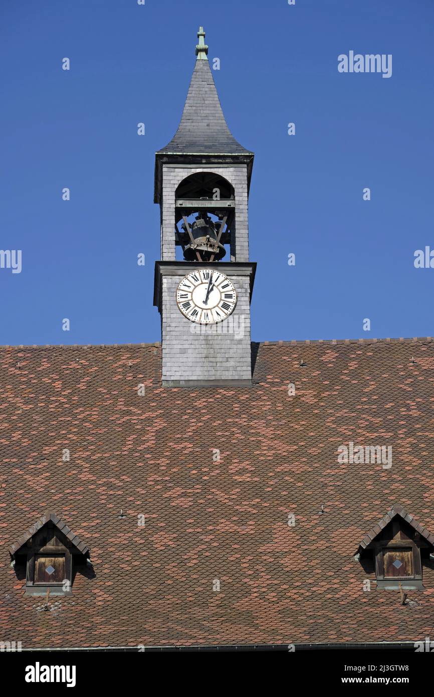 France, Doubs, Montbeliard, Place Denfert-Rochereau, the halls dated ...