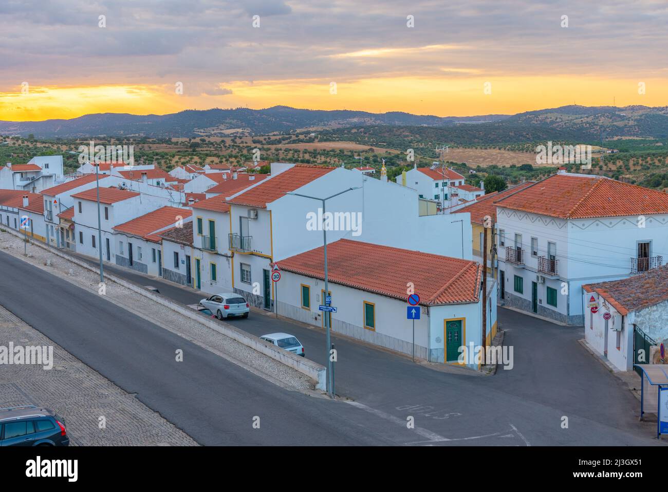 Narrow street in Portuguese town Moura Stock Photo - Alamy