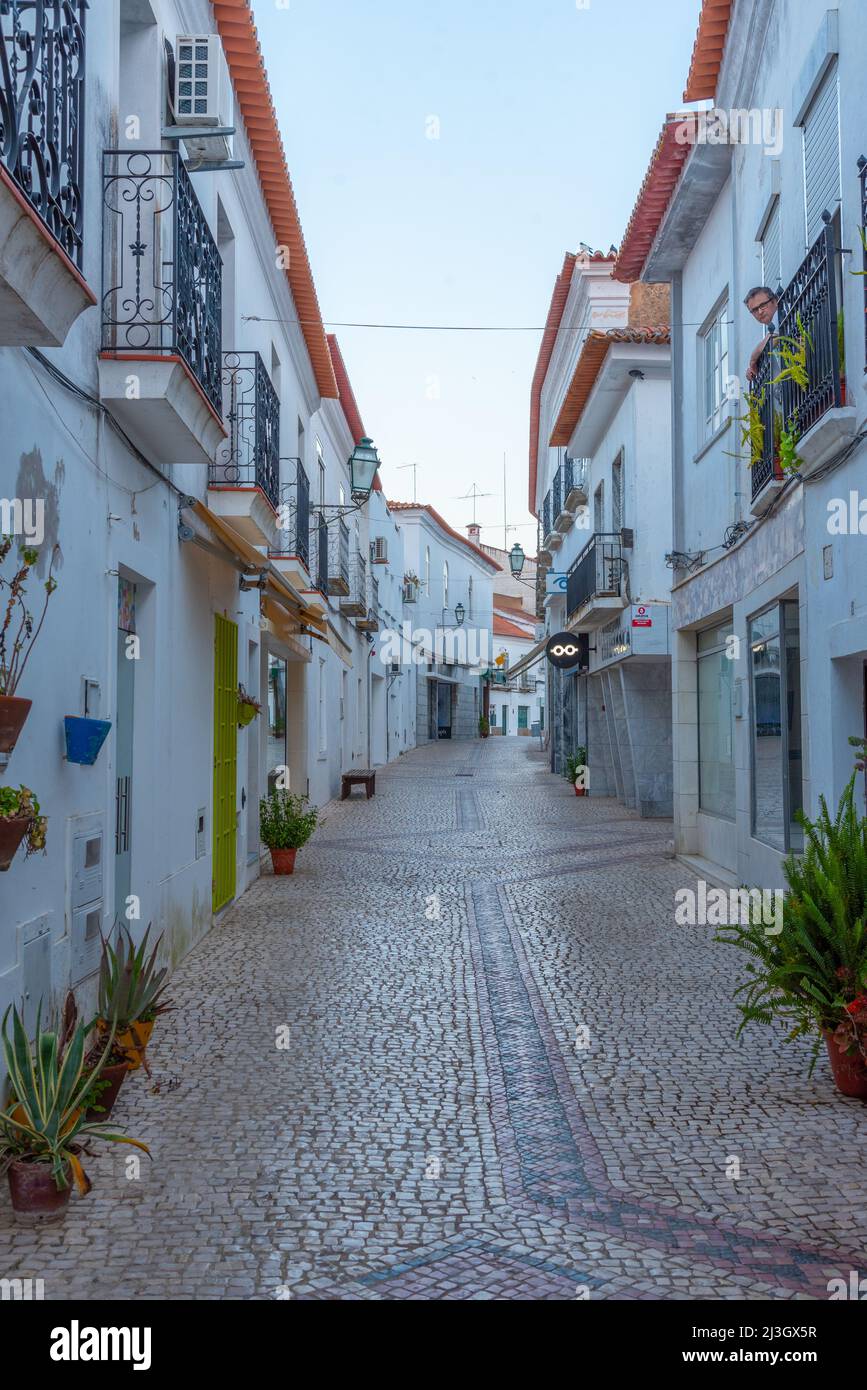 Narrow street in Portuguese town Moura Stock Photo - Alamy