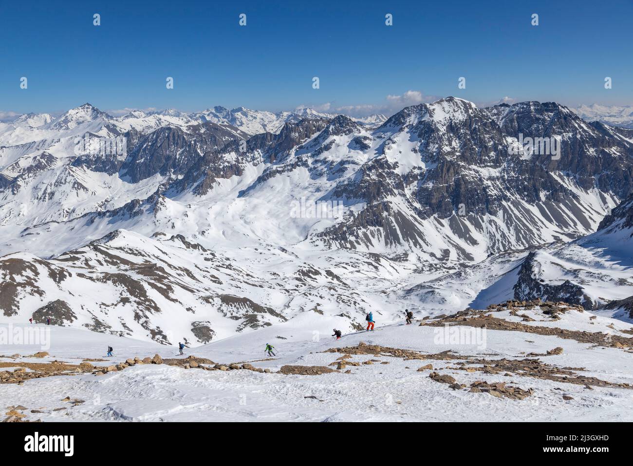 France, Hautes-Alpes, Névache, Ski touring raid, descent from Thabor ...
