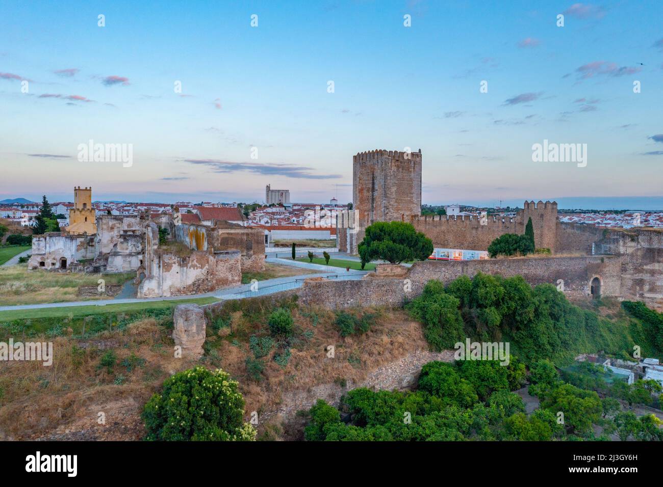 Aerial view of castle in Portuguese town Moura Stock Photo - Alamy