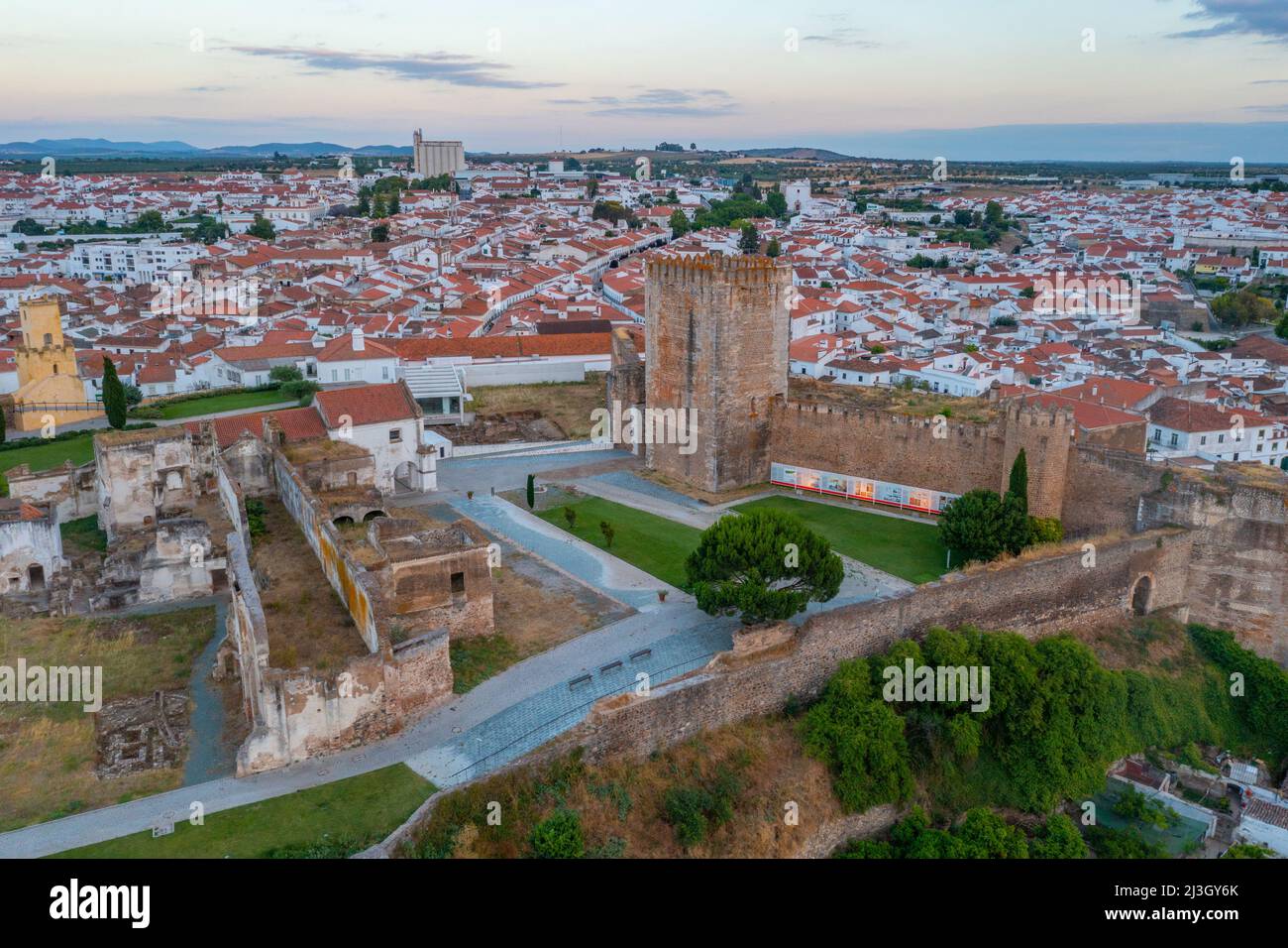 Aerial view of castle in Portuguese town Moura Stock Photo - Alamy