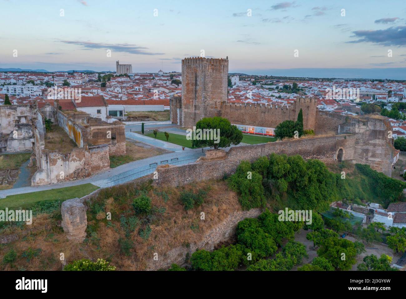 Aerial view of castle in Portuguese town Moura Stock Photo - Alamy