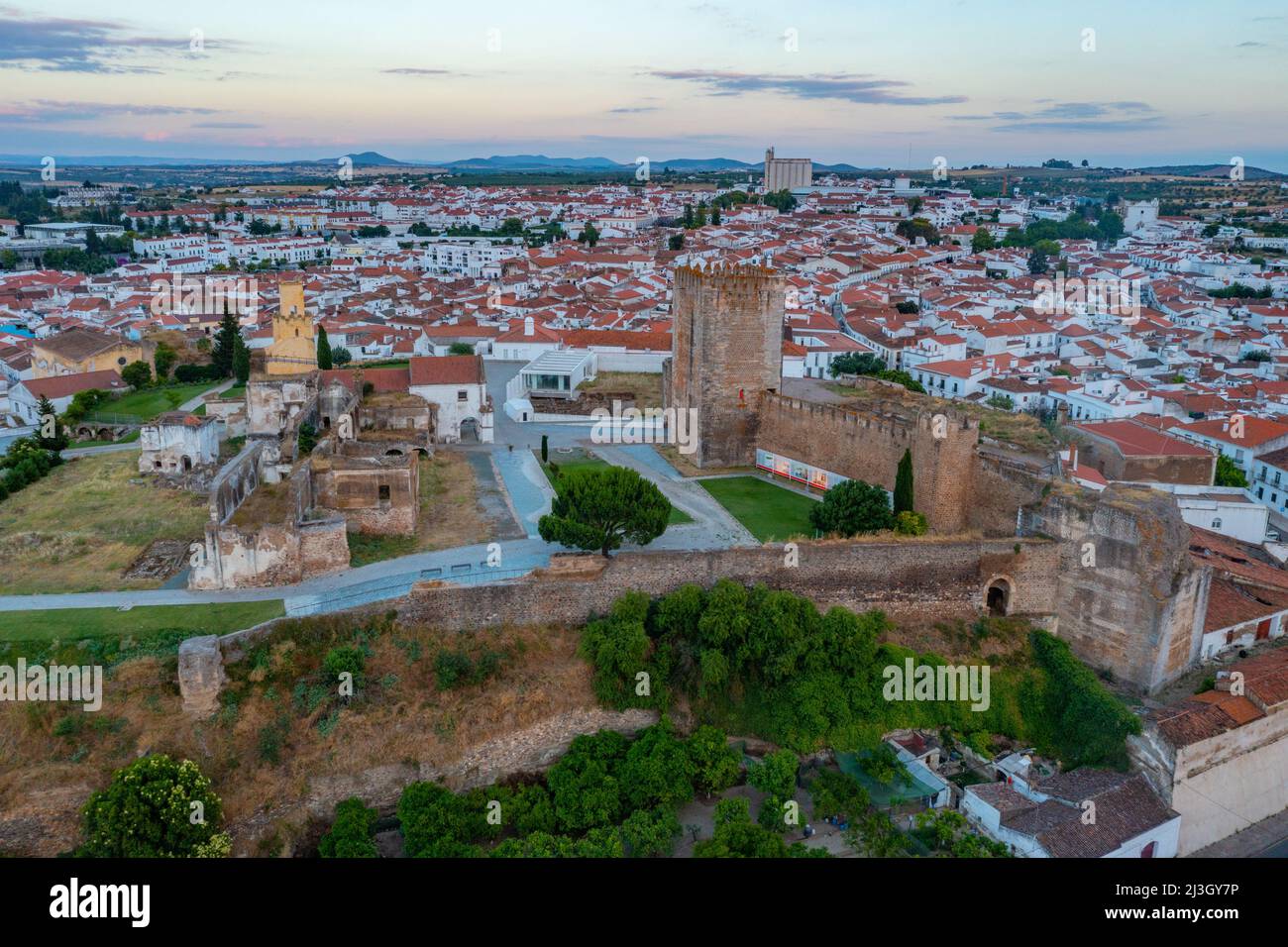 Aerial view of castle in Portuguese town Moura Stock Photo - Alamy