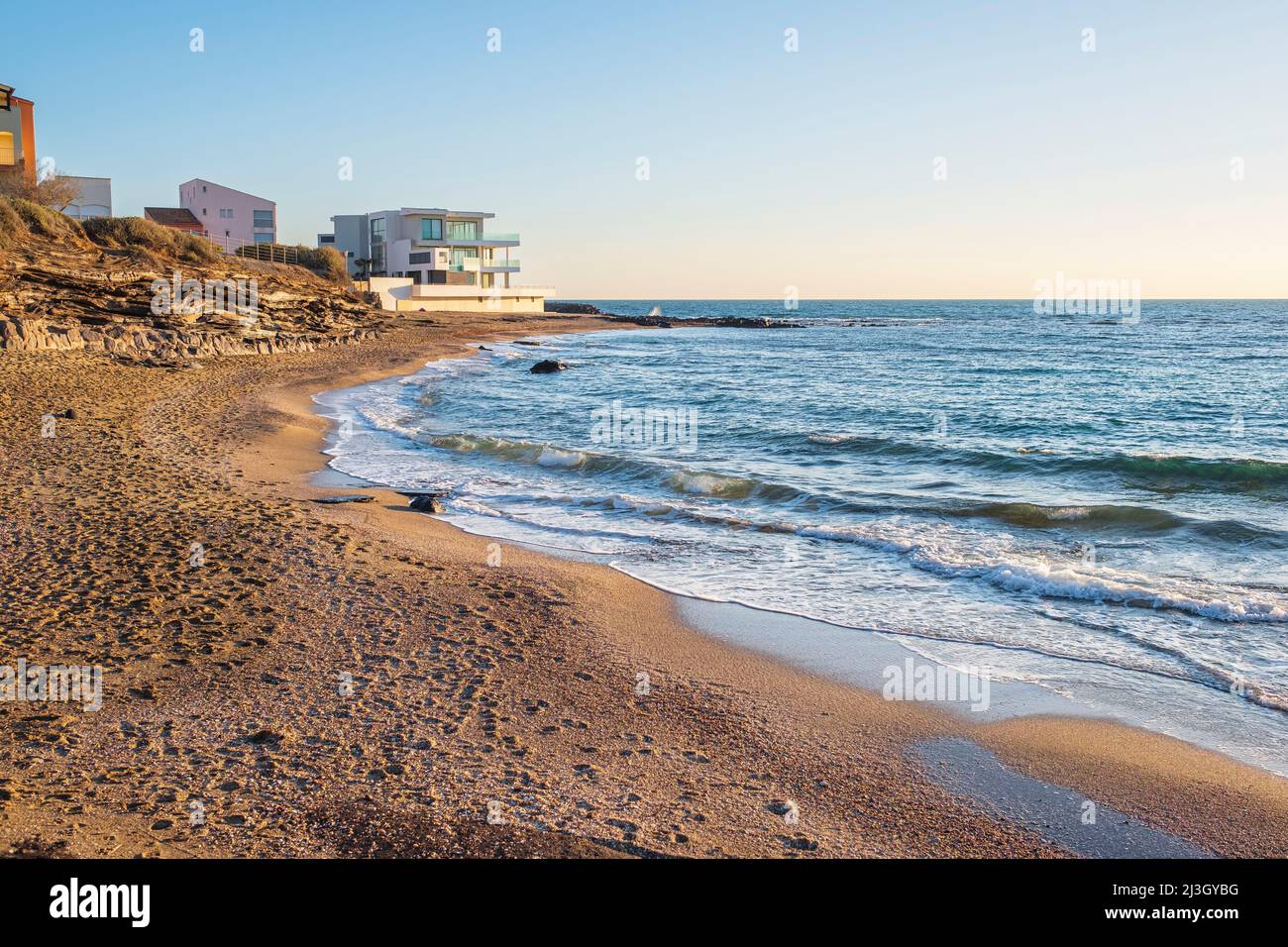 France, Herault, Le Cap d'Agde, volcanic cliffs and Cliffs beach Stock ...
