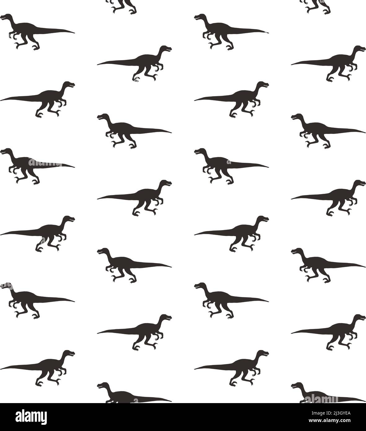 Vector Seamless Pattern Of Black Velociraptor Dinosaur Silhouette