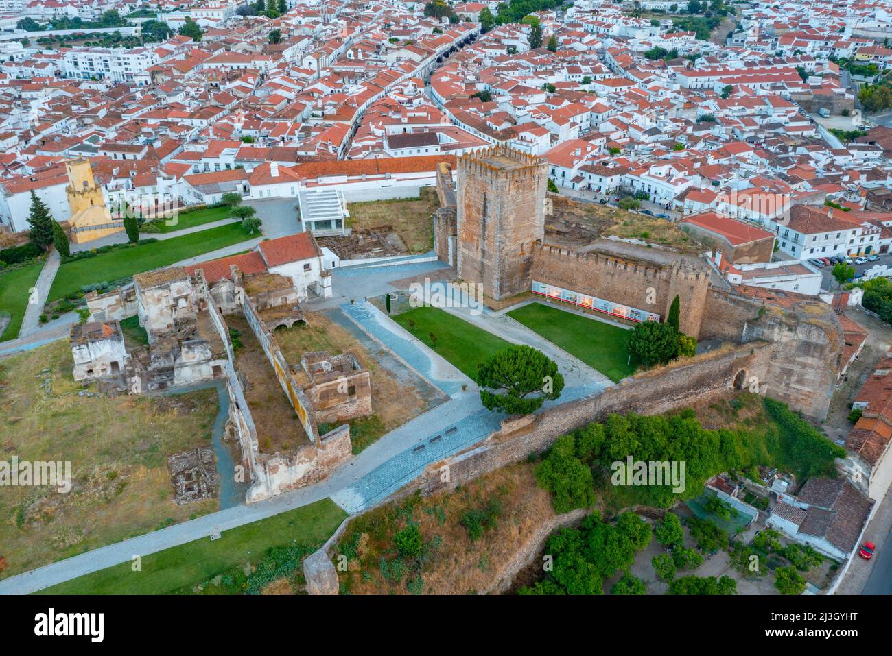 Aerial view of castle in Portuguese town Moura Stock Photo - Alamy