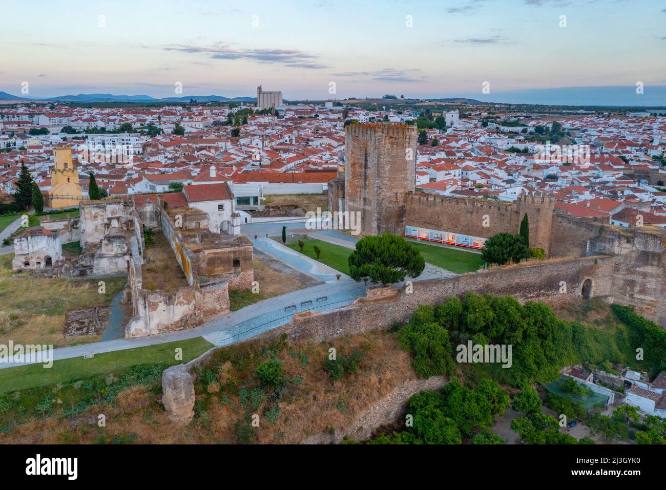 Aerial view of castle in Portuguese town Moura Stock Photo - Alamy